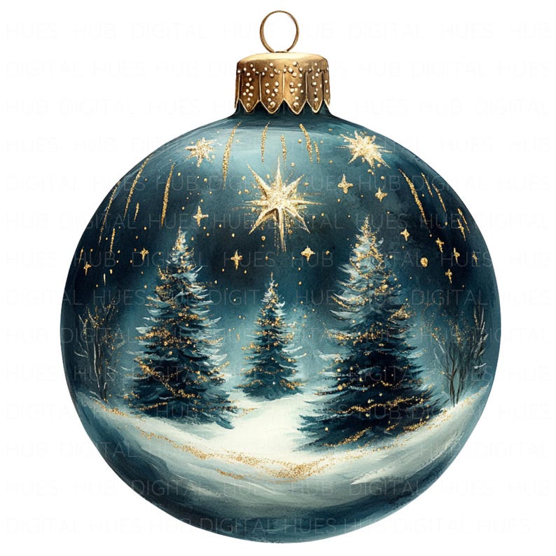 12 Hand Painted Christmas Bauble Clipart: Watercolor Christmas Tree ...