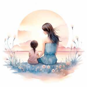 9 Watercolor Mother and Daughter Clipart Mother's Day Clipart High ...