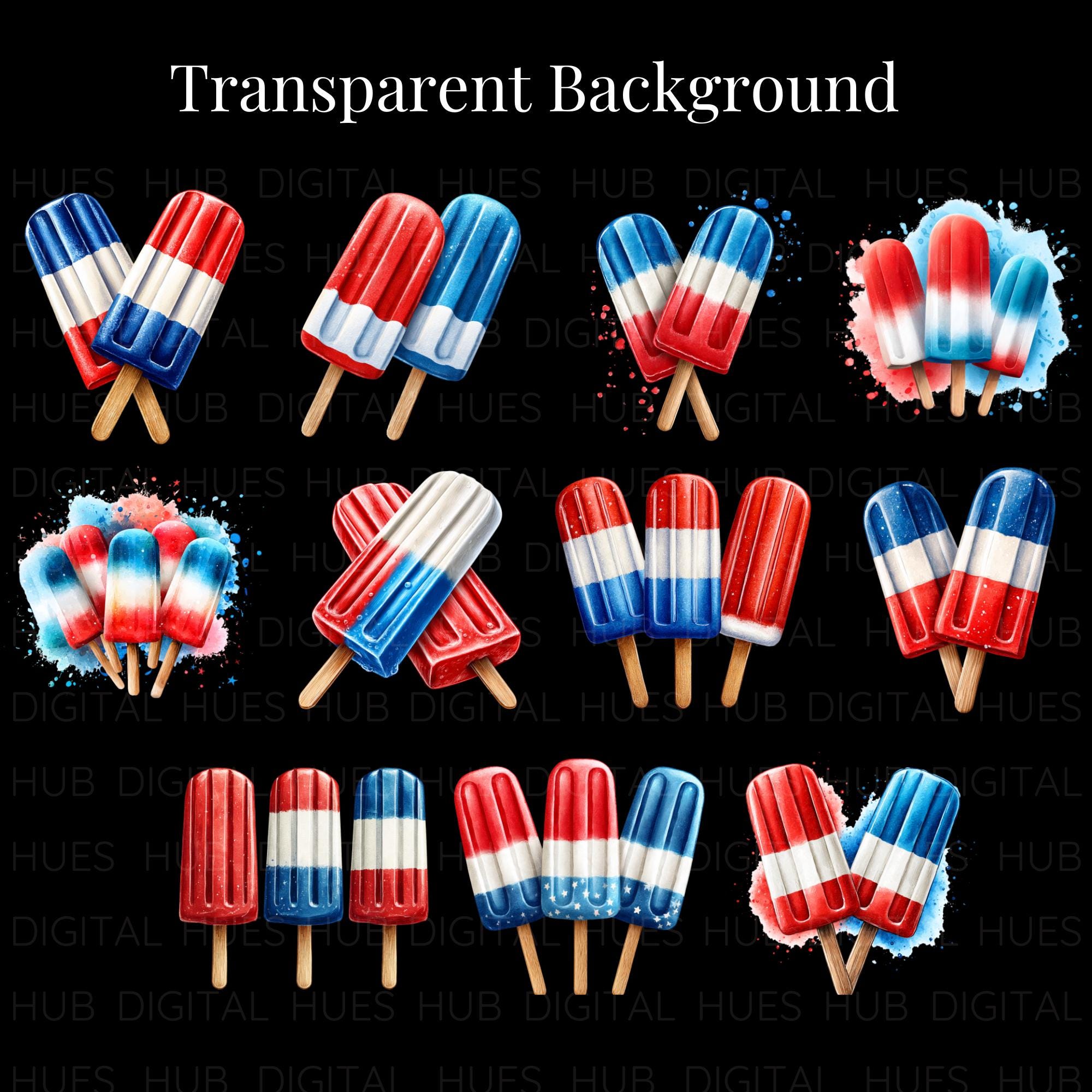 11 Patriotic Popsicles Clipart Watercolor Red White Blue Celebration ...