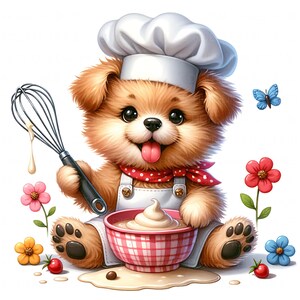 12 Cute Chef Dog Clipart Watercolor Baker Dog Art Kitchen Home Decor ...