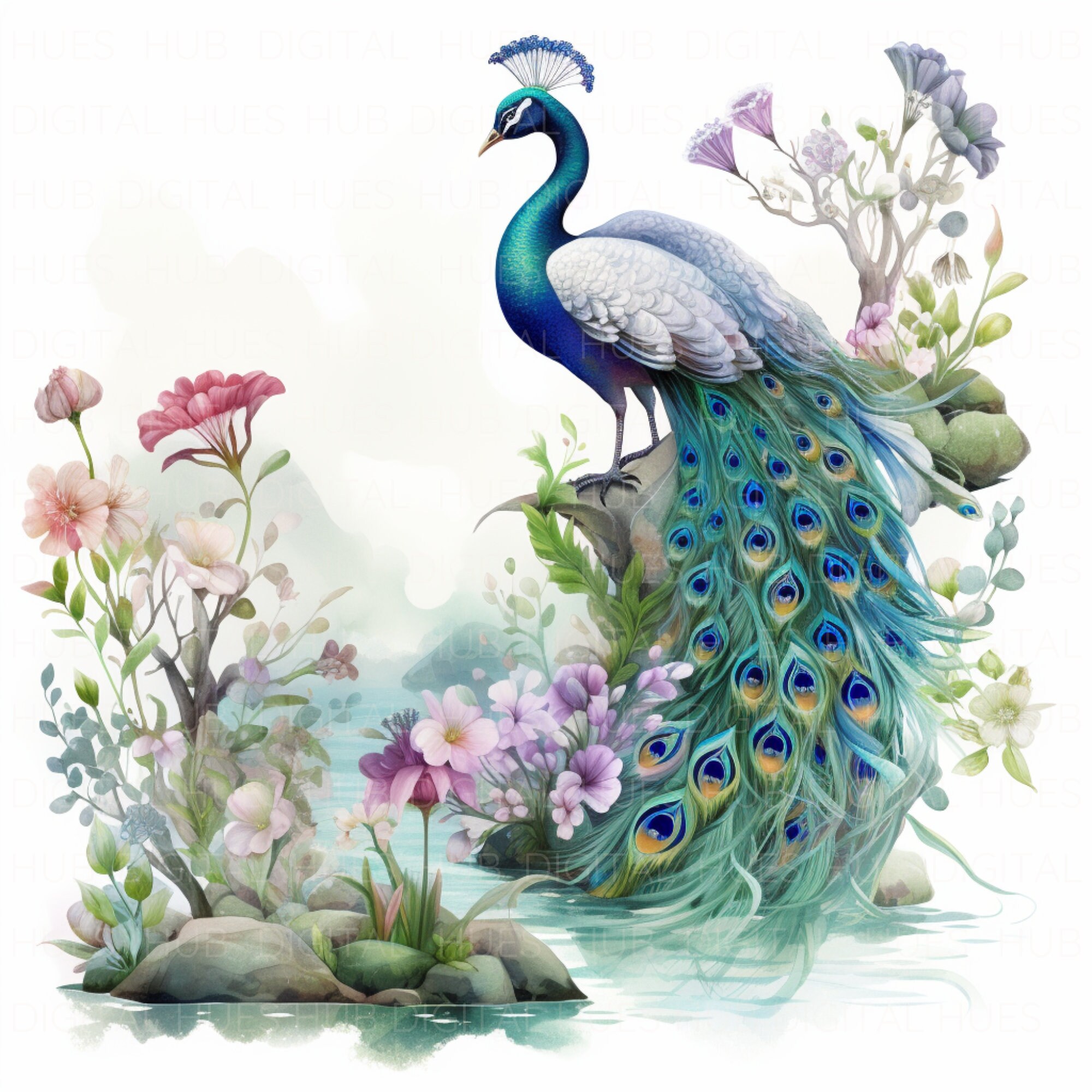 13 Peacock Clipart Bundle Landscape Watercolor Clipart High Quality ...
