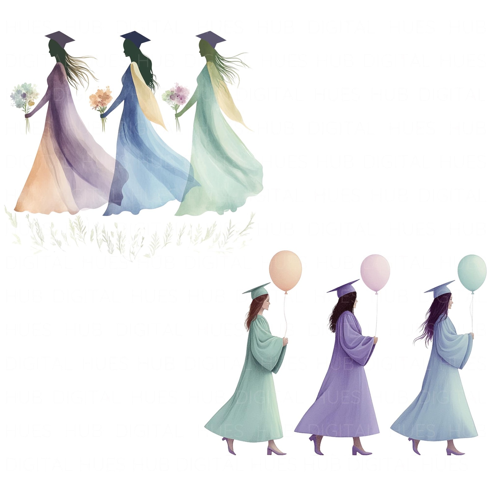 10 Graduation Abstract Clipart Watercolor Perfect Student Gift Idea ...