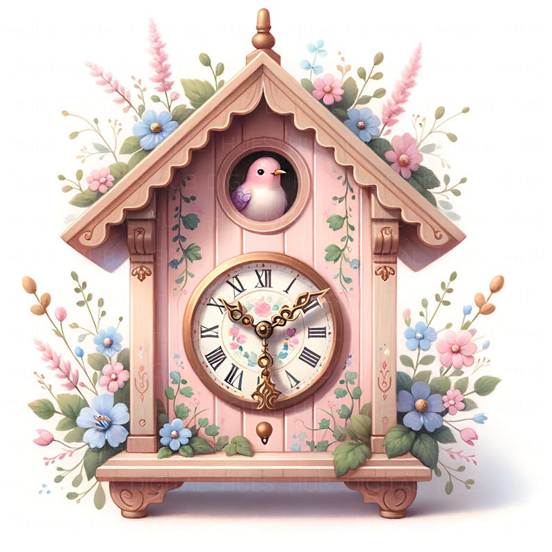 10 Floral Cuckoo Clock Clipart Watercolor Vintage Wall Clock Art ...