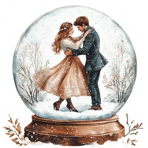 10 Romantic Snow Globe Couple Clipart Watercolor Love Story Printable ...