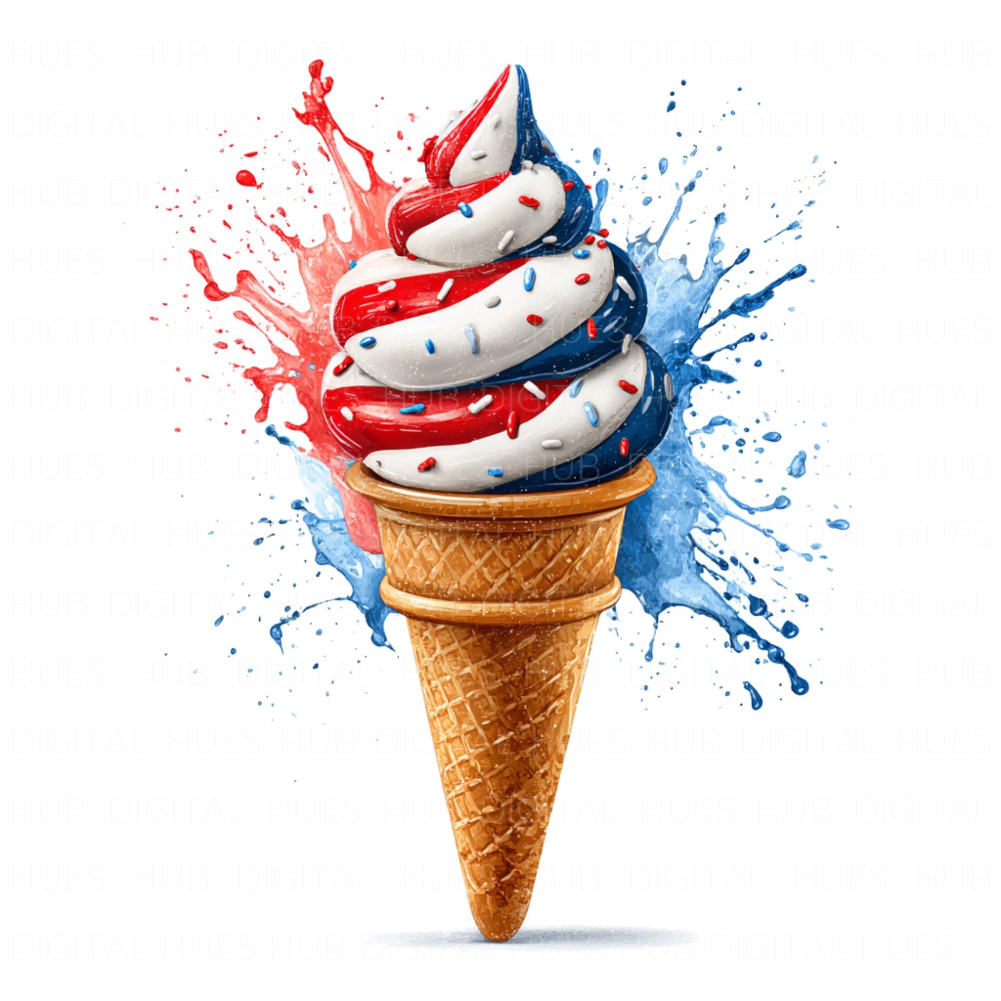 13 Patriotic Ice Cream Clipart Watercolor Red White Blue Celebration ...