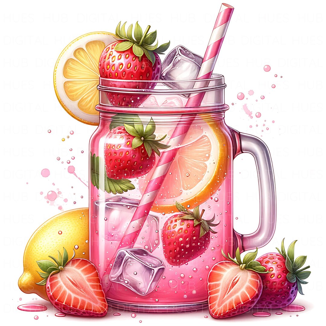 13 Strawberry Lemonade Clipart Watercolor Pink Lemonade Summer Fruit ...