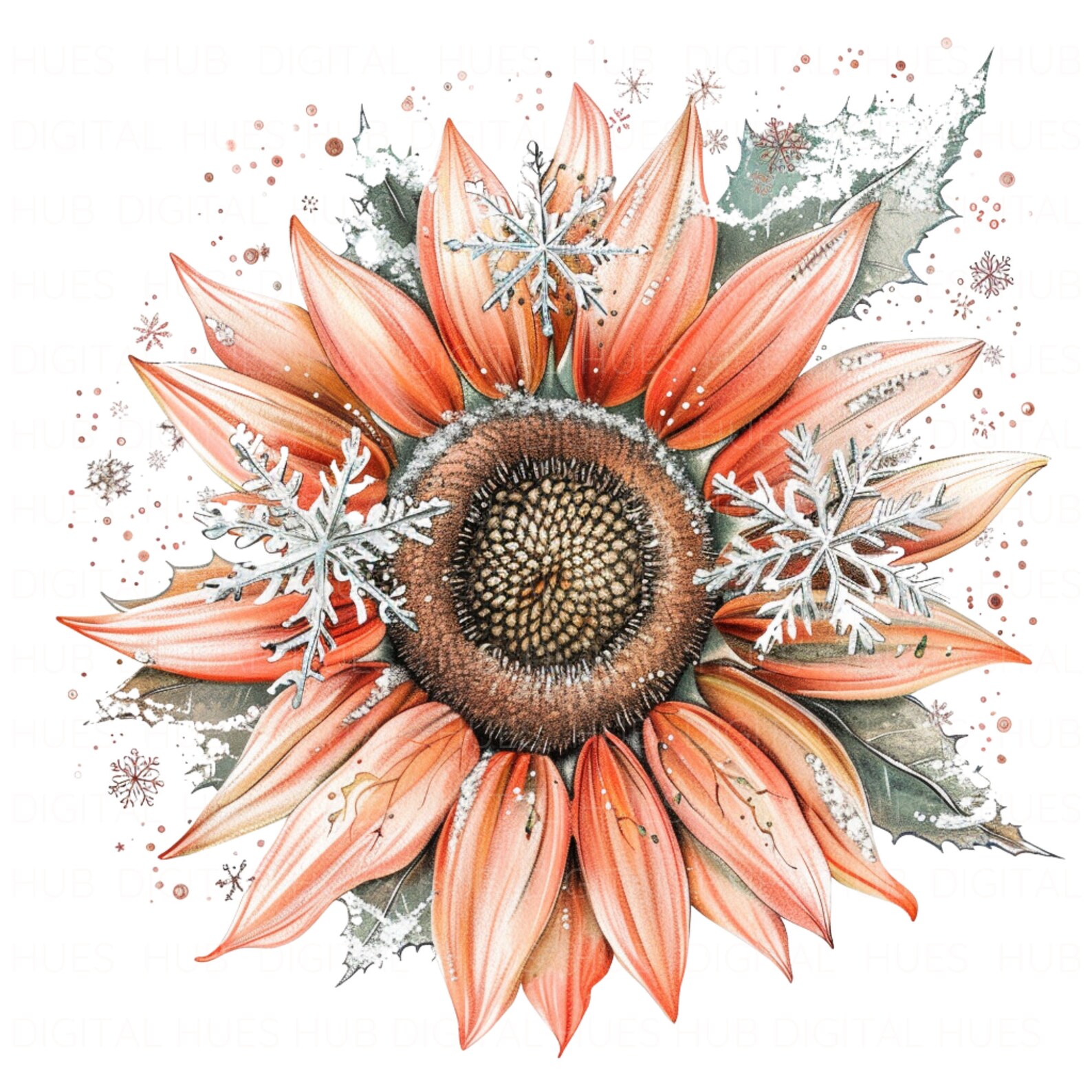 10 Winter Sunflower Clipart Bundle Watercolor Sunflower in Snow Clipart ...