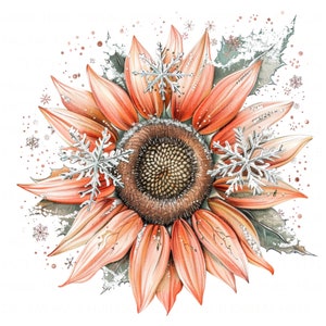 10 Winter Sunflower Clipart Bundle Watercolor Sunflower in Snow Clipart ...