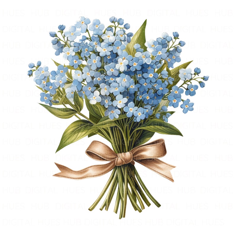 12 Forget Me Not Bouquet Clipart Bundle Watercolor Blue Flowers Clipart ...