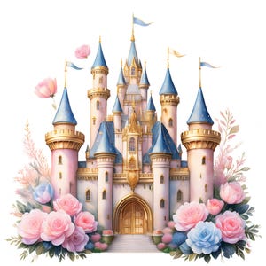 11 Floral Princess Castle Clipart Watercolor Pastel Fairytale Magical ...