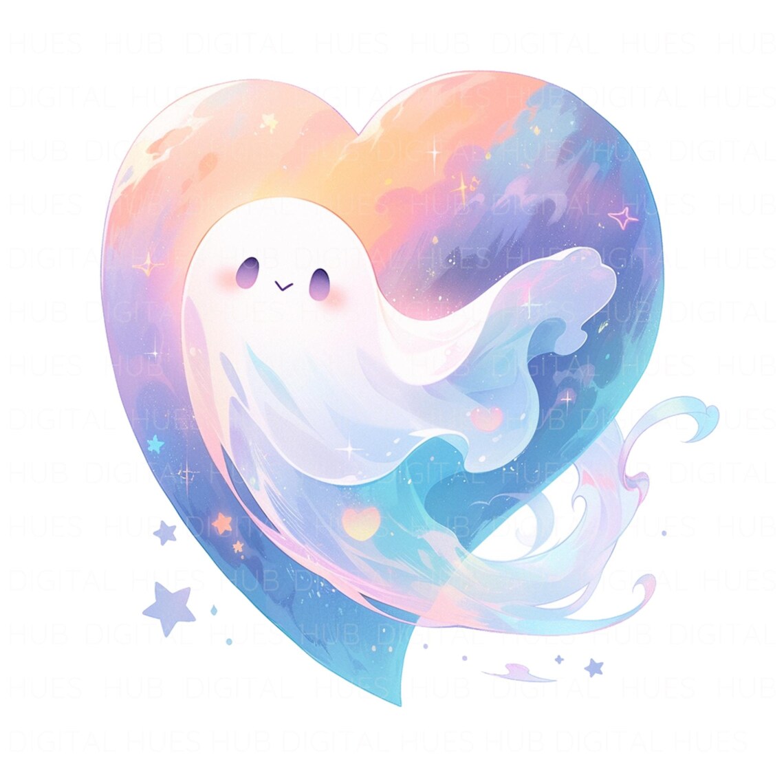 10 Cute Ghost Floating Clipart Watercolor Friendly Ghost Art High ...