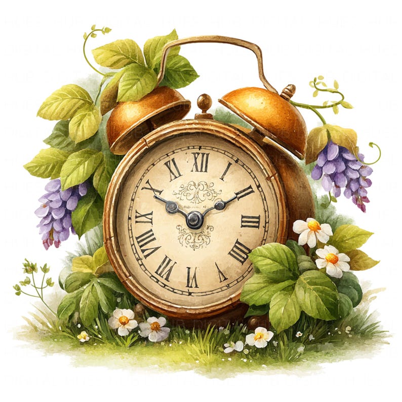 13 Old Rustic Alarm Clock Clipart Watercolor Antique Clock Wall Art ...