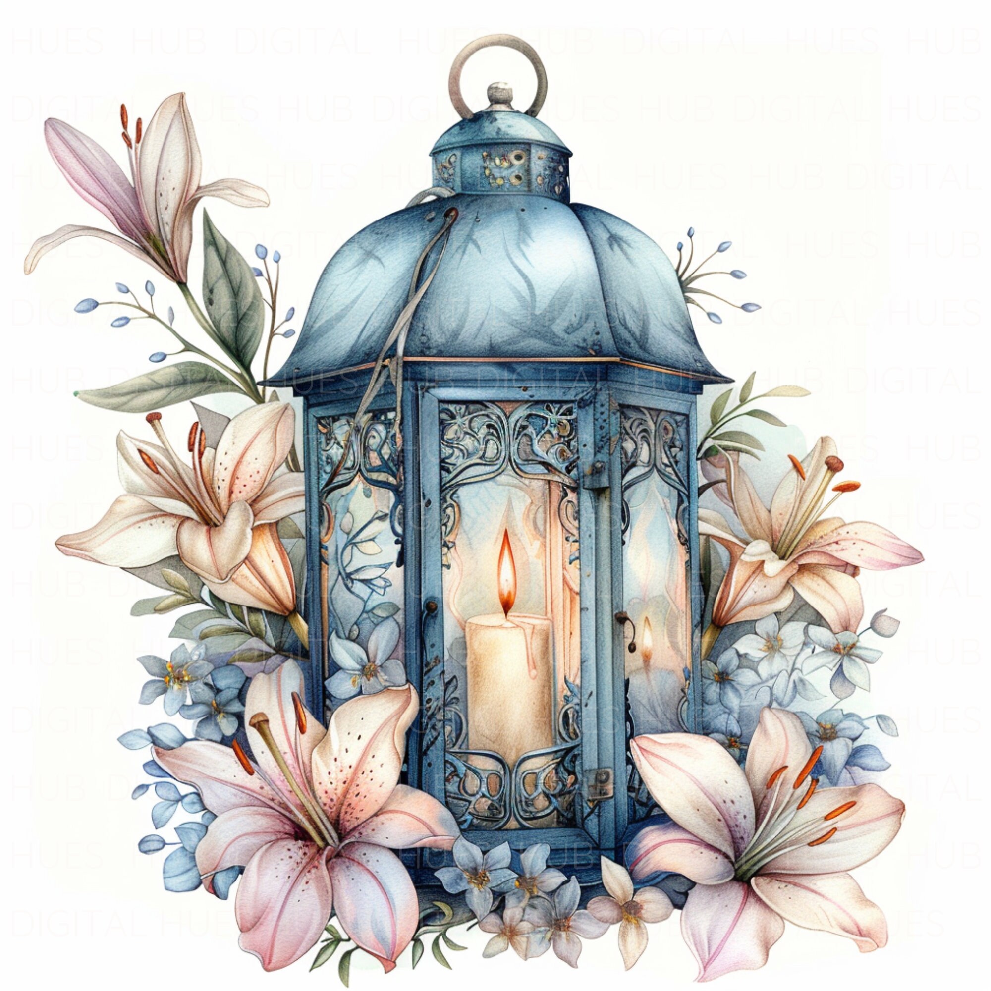 15 Lantern Clipart Bundle Watercolor Flower Lantern Clipart Printable ...