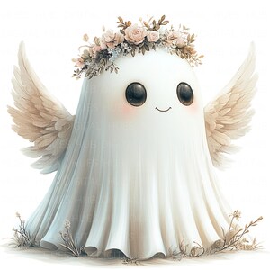 12 Cute Floral Ghost Angel Clipart Watercolor Kawaii Ghost Nursery Wall ...