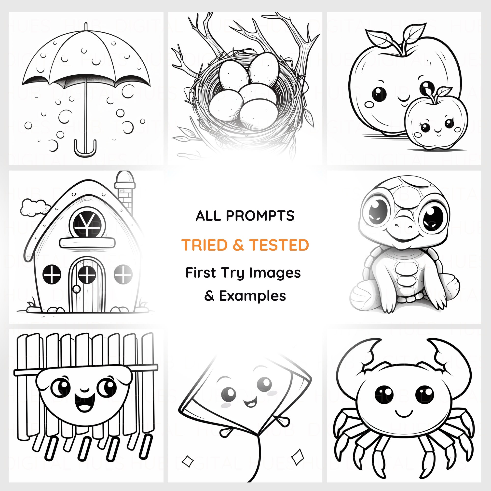 Midjourney Prompt Coloring Pages for Kids Nursery Wall Art Kawaii ...