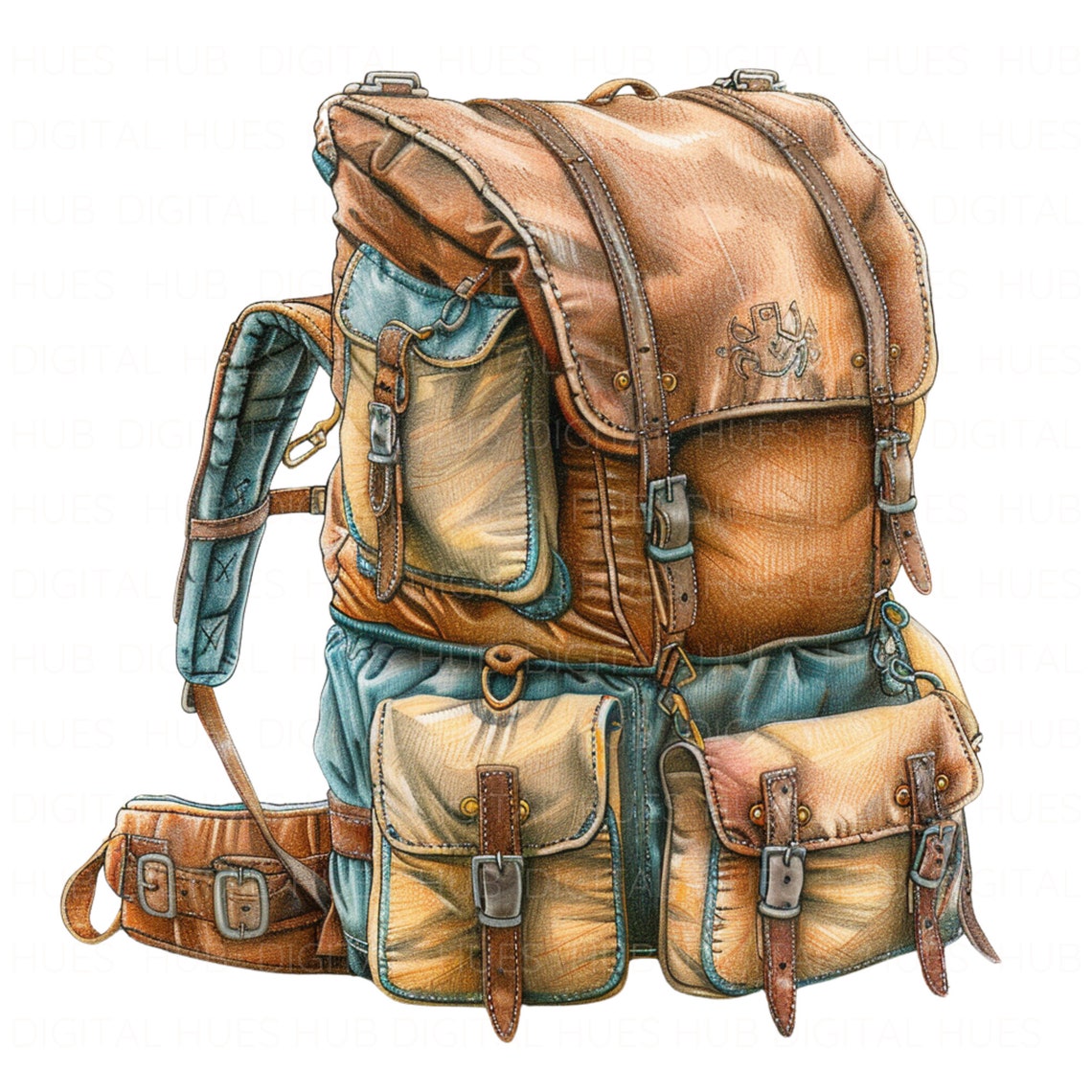 14 Trekking Backpack Set2 Clipart Bundle Watercolor Hiking Backpack ...