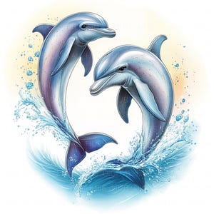 10 Dolphin Playing in Ocean Clipart Watercolor Dolphin Kids Nursery ...