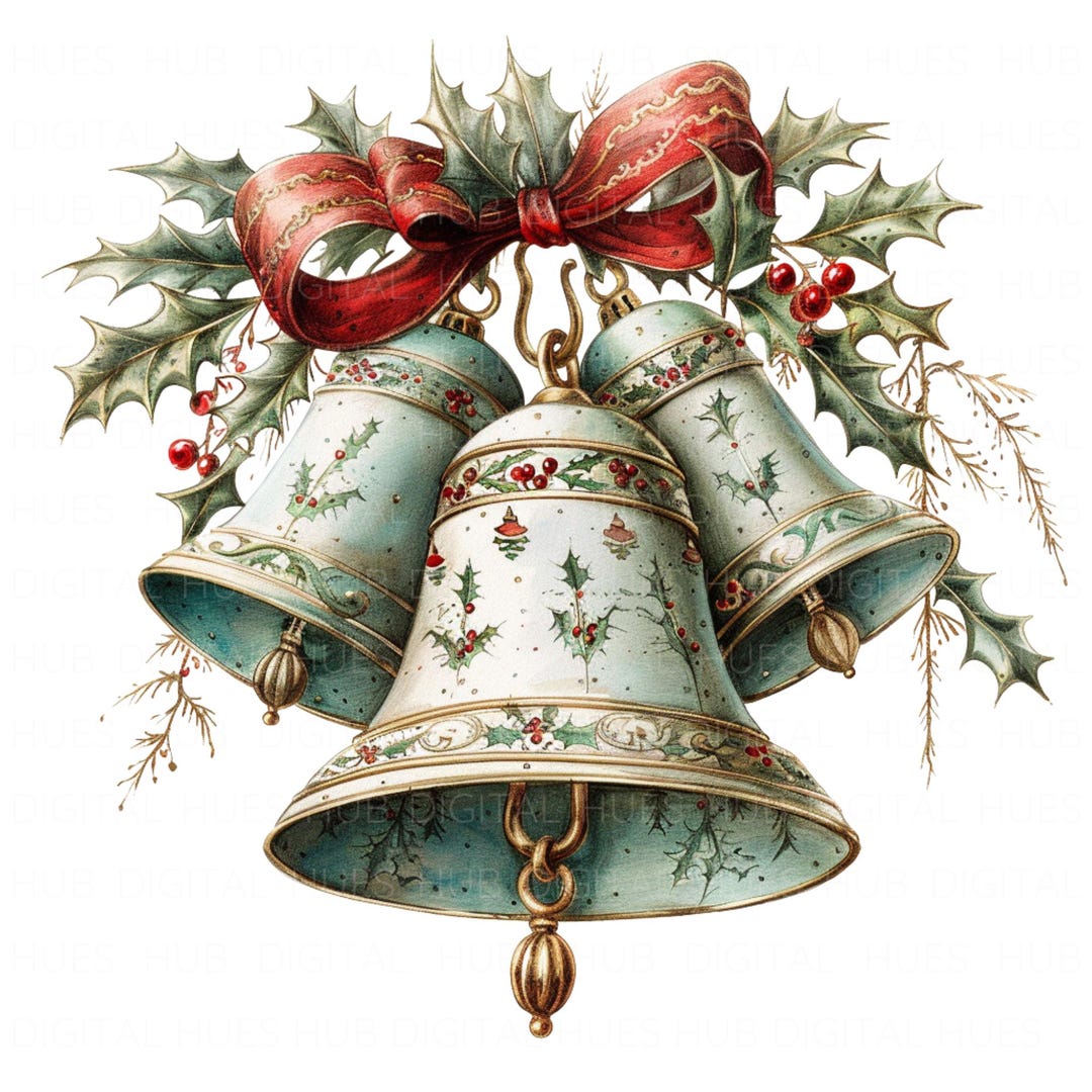 12 Christmas Bell Clipart Watercolor Festive Holiday Graphics Printable ...