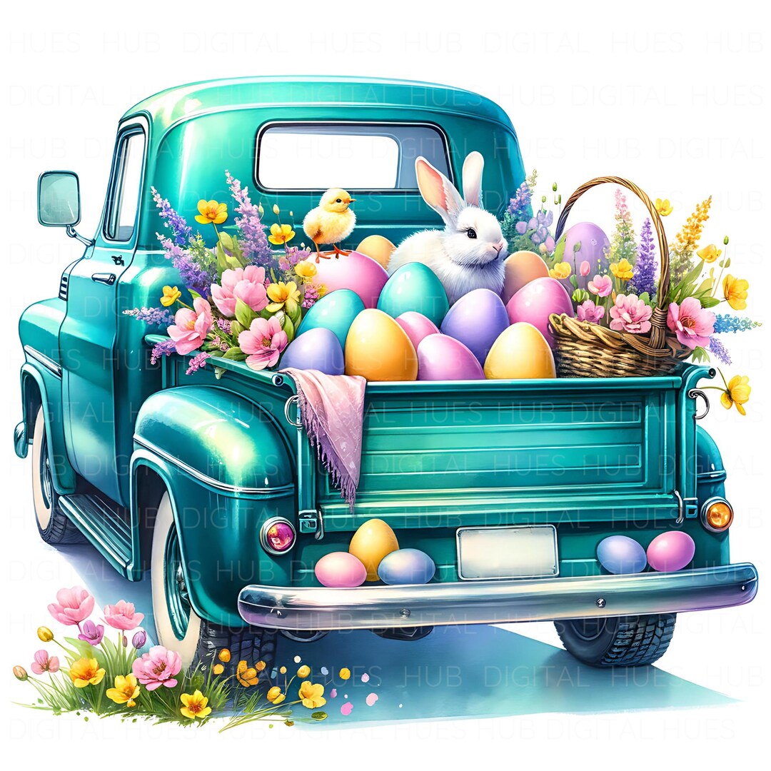 10 Easter Truck Clipart Watercolor Easter Spring Animal Printable High ...