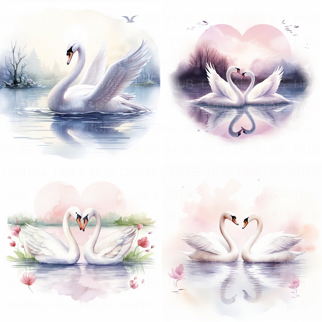12 Watercolor Swan Clipart Bundle Watercolor Clipart Printable High ...