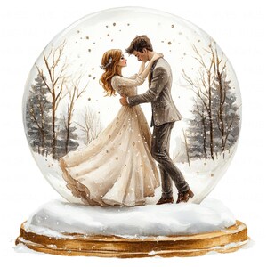 10 Romantic Snow Globe Couple Clipart Watercolor Love Story Printable ...