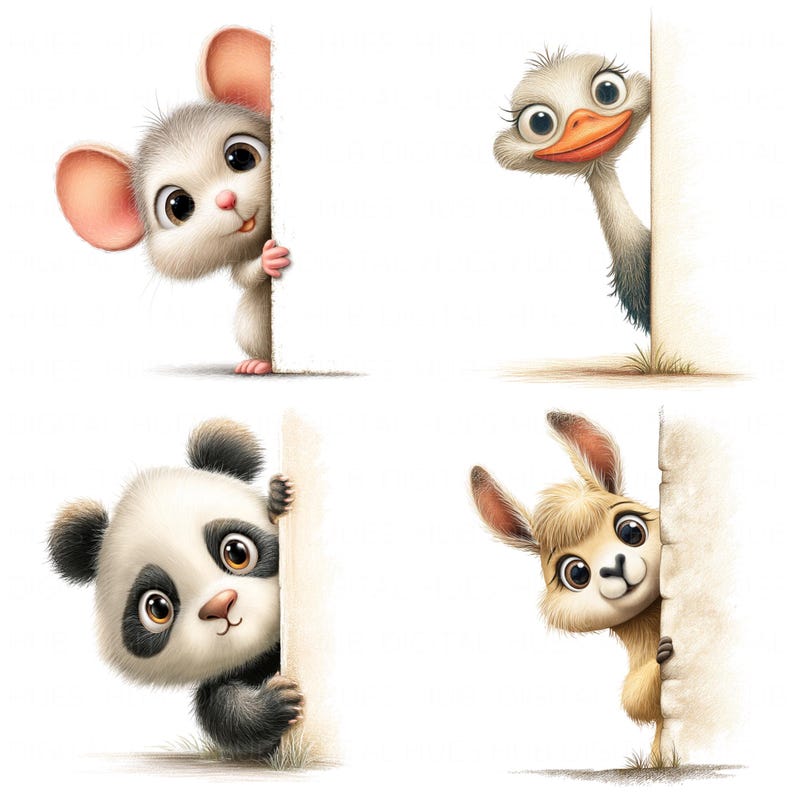 16 Cute Animal Peeking Clipart Watercolor Humorous Animal Quirky Animal ...