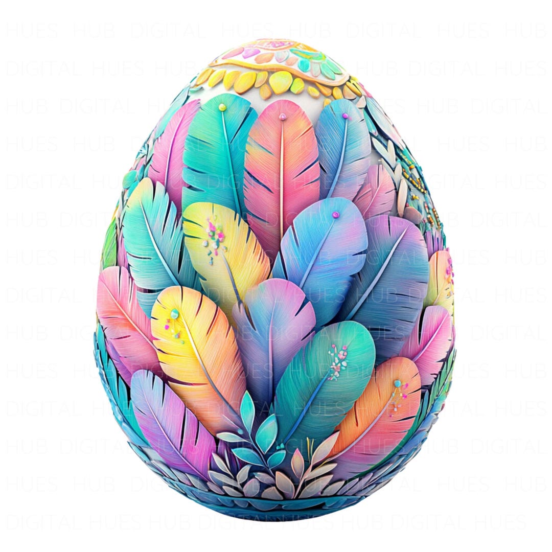 12 Boho Feather Easter Egg Clipart Watercolor Colorful Chicken Egg ...