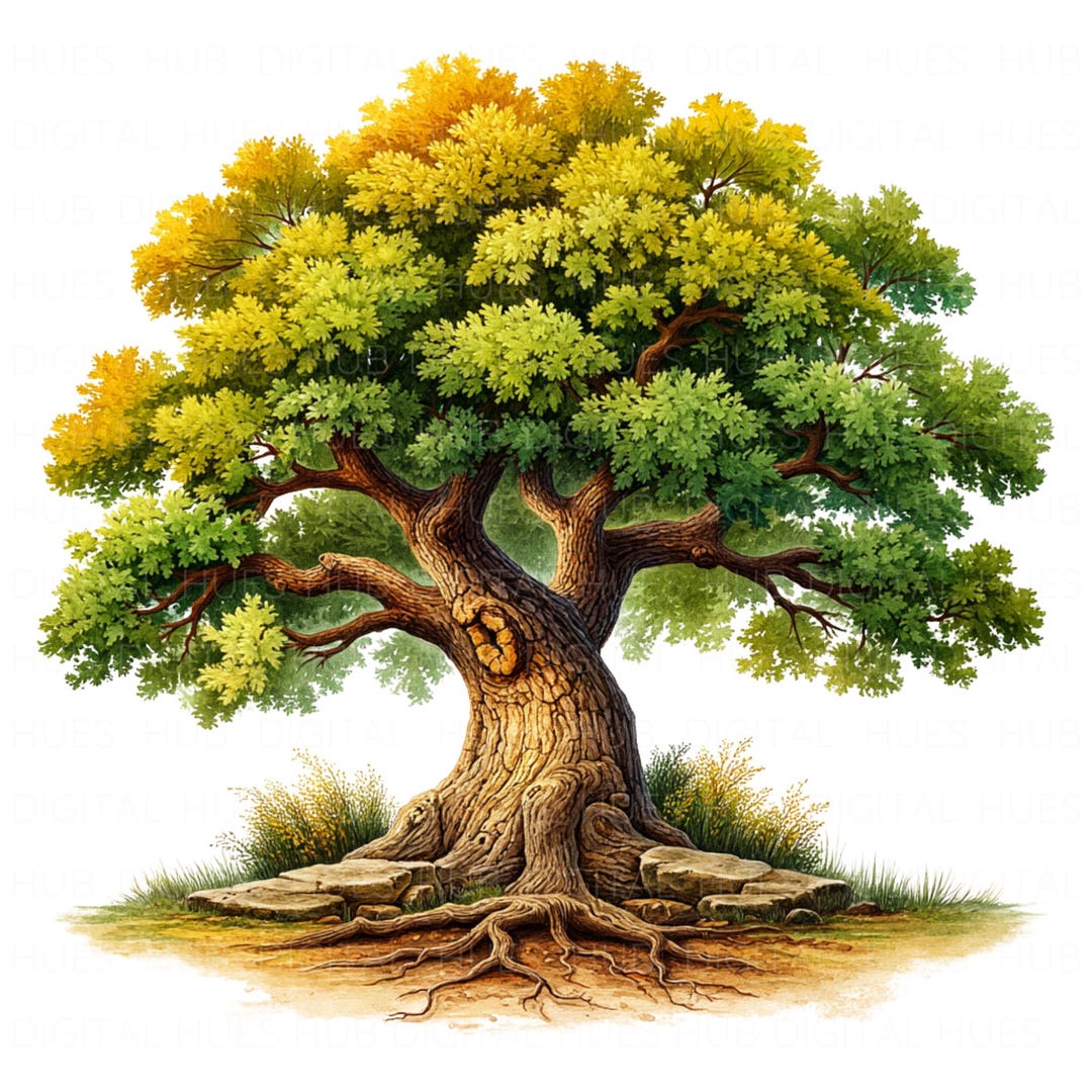 11 Ancient Oak Tree Clipart Watercolor Mythical Tree, Tree of Life Art ...