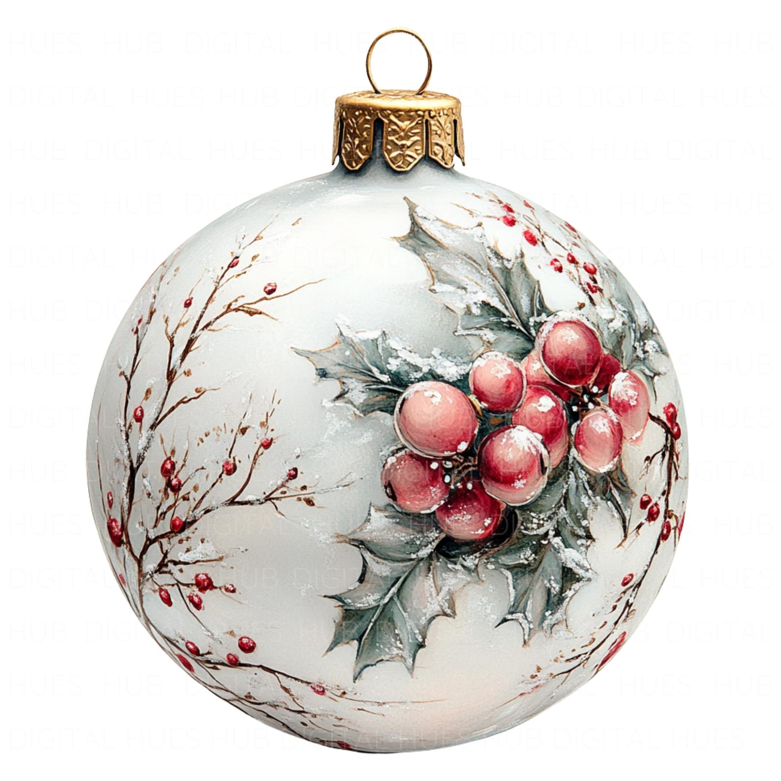 12 White Christmas Bauble Clipart: Watercolor Snow Christmas Ornament ...