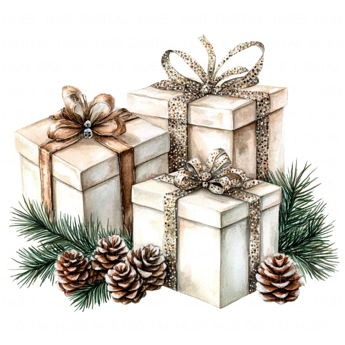 12 Rustic Christmas Gift Clipart Watercolor Festive Holiday Wrapped ...