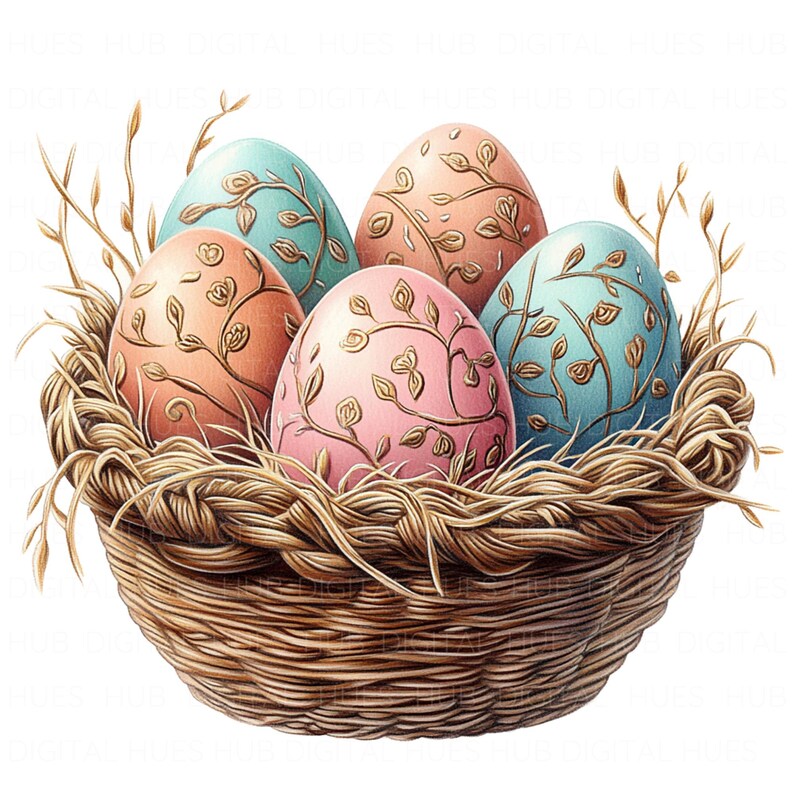 15 Colorful Easter Egg Basket Clipart Watercolor Eggs for Easter ...