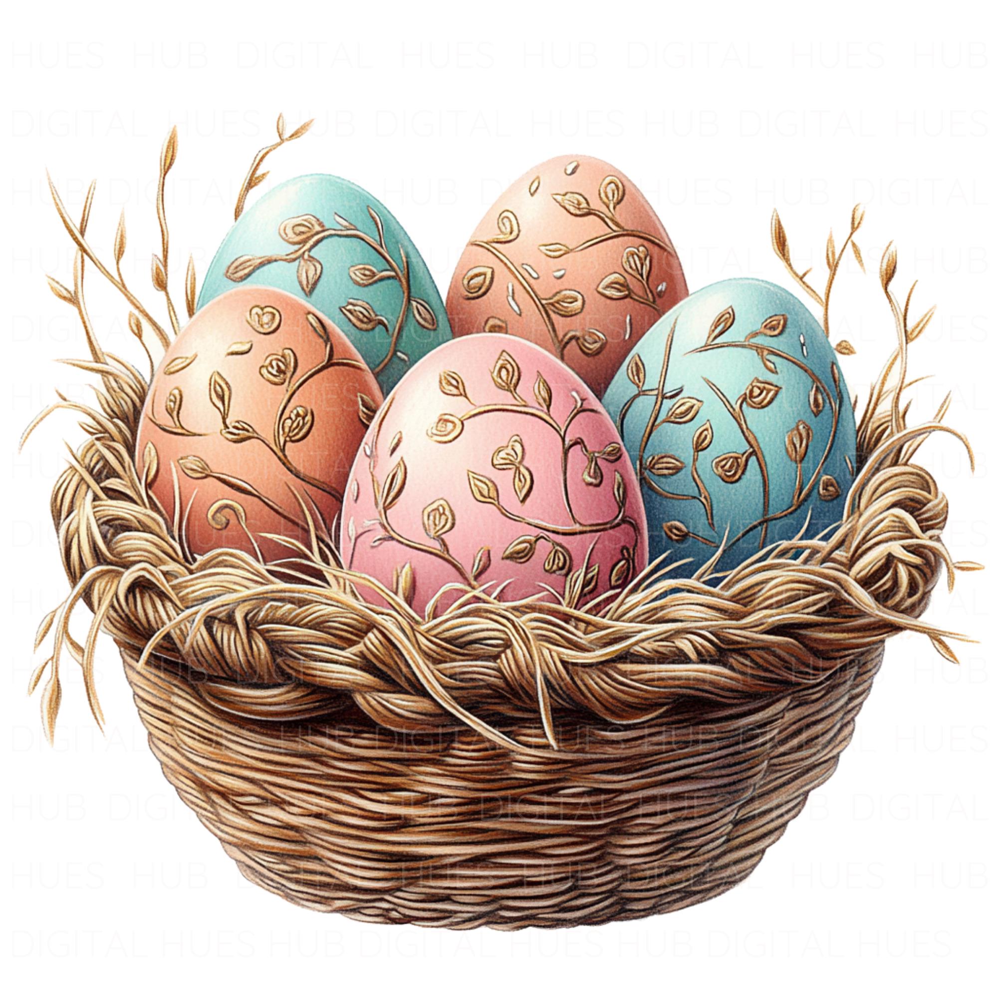 15 Colorful Easter Egg Basket Clipart Watercolor Eggs for Easter ...