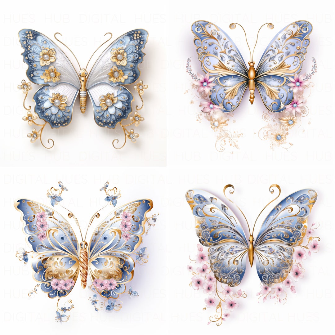 11 Chic Floral Butterfly Clipart Bundle Watercolor Butterfly Clipart ...