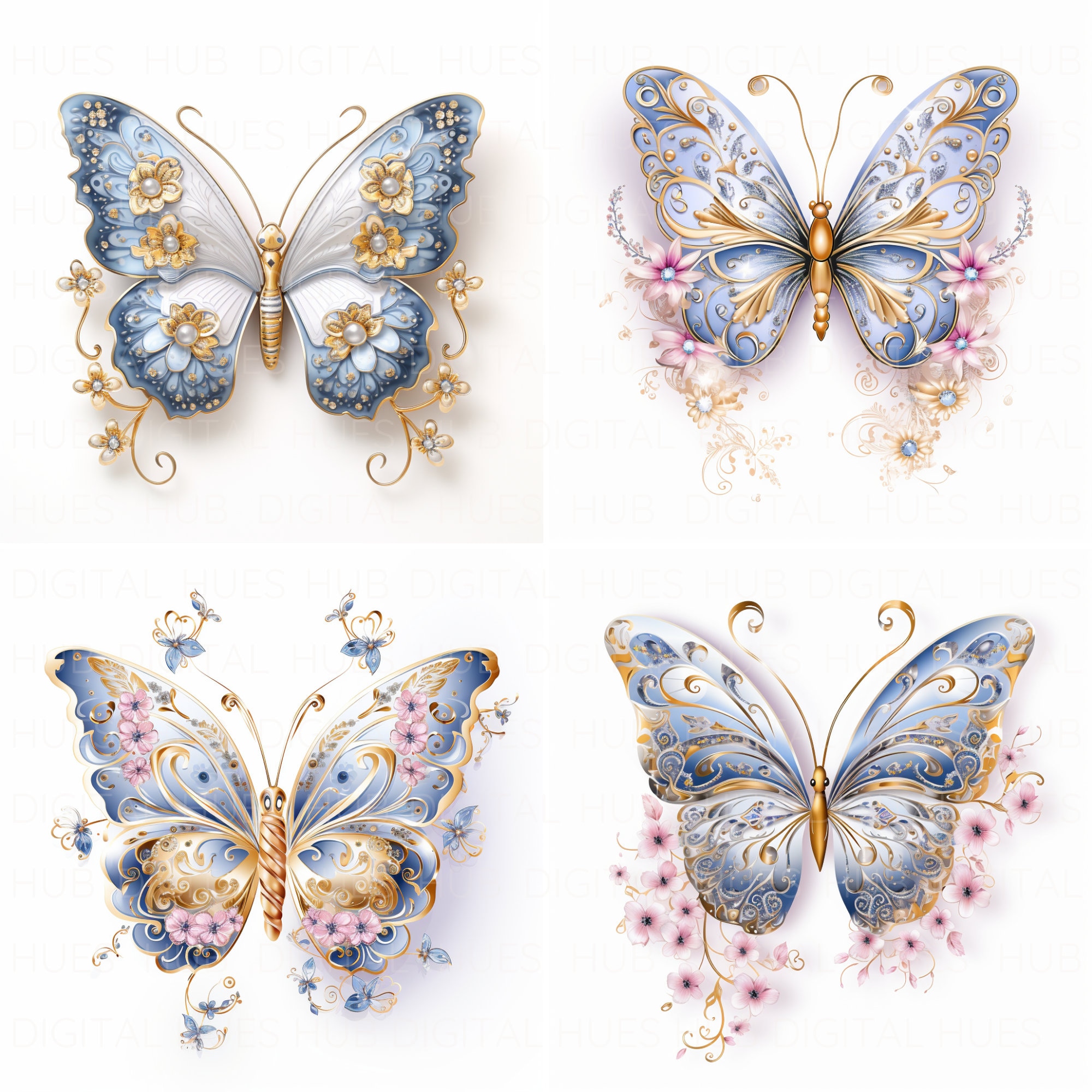 11 Chic Floral Butterfly Clipart Bundle Watercolor Butterfly Clipart ...