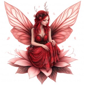21 Pretty Red Fairy Clipart Watercolor Flower Fairy Pixie Printable ...