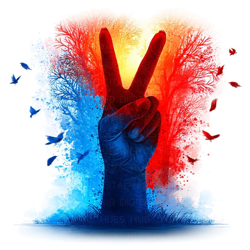 11 Victory Hand Clipart Watercolor Red White Blue Hand Peace Sign ...