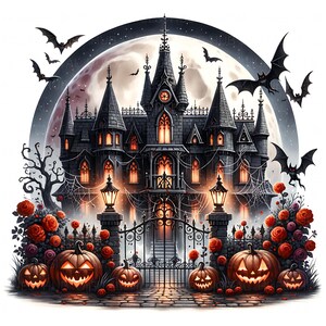 10 Haunted House Clipart Watercolor Halloween Gothic Castle Spooky ...