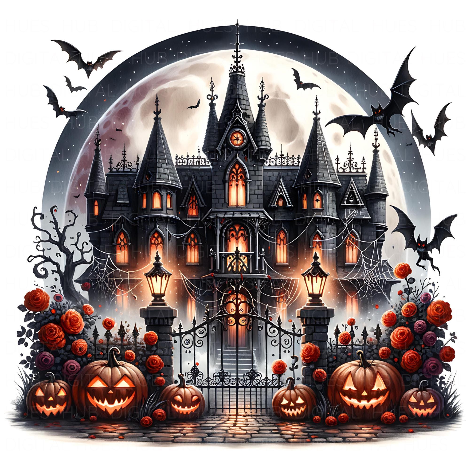 10 Haunted House Clipart Watercolor Halloween Gothic Castle Spooky ...