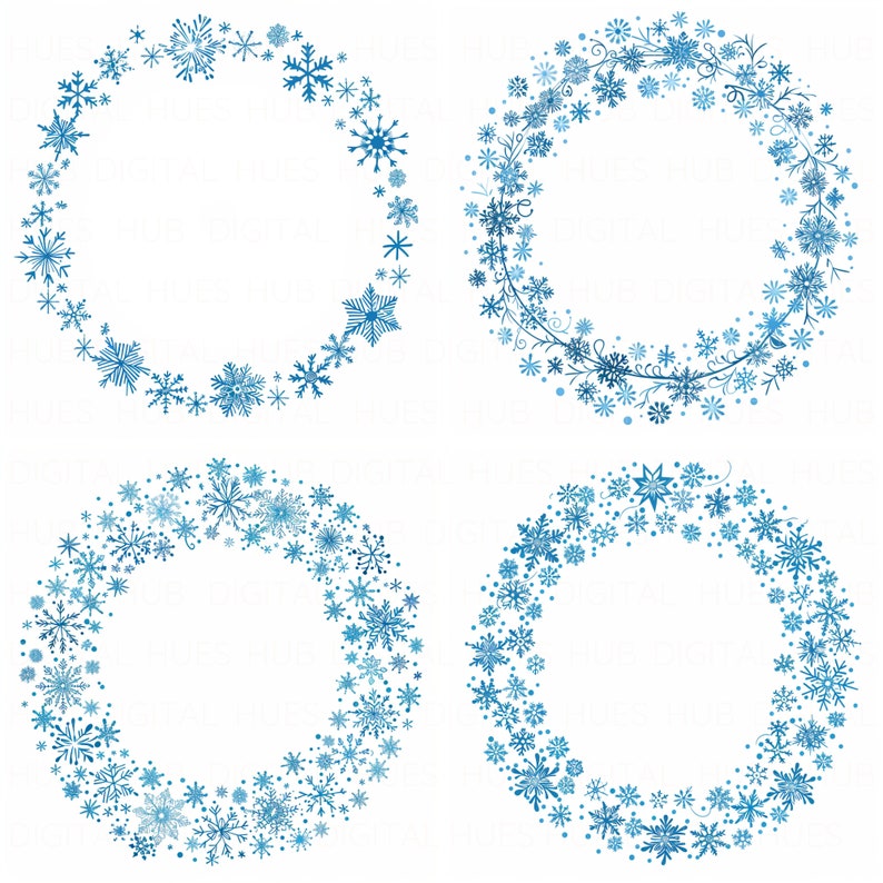 16 Blue Snowflakes Wreath Clipart Watercolor Winter Christmas Wreath ...