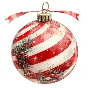 10 Red White Christmas Bauble Clipart Watercolor Festive Bauble ...