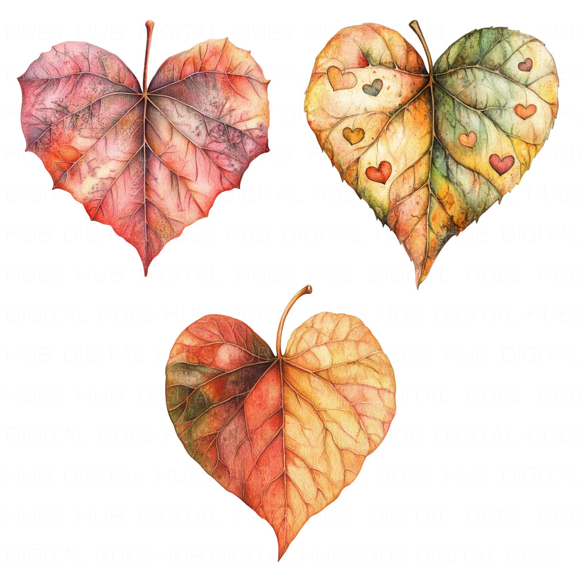 12 Heart Autumn Leaf Clipart Fall Leaves Heart Shape Printable High ...