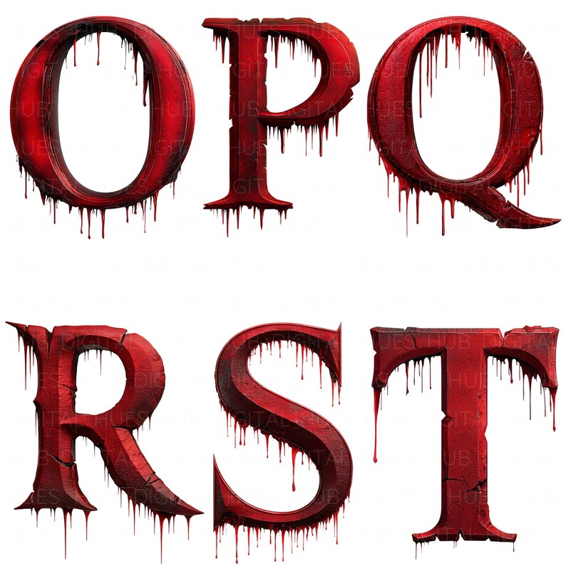 36 Bloody Dripping Alphabet Numbers Clipart: Watercolor Horror Font PNG ...