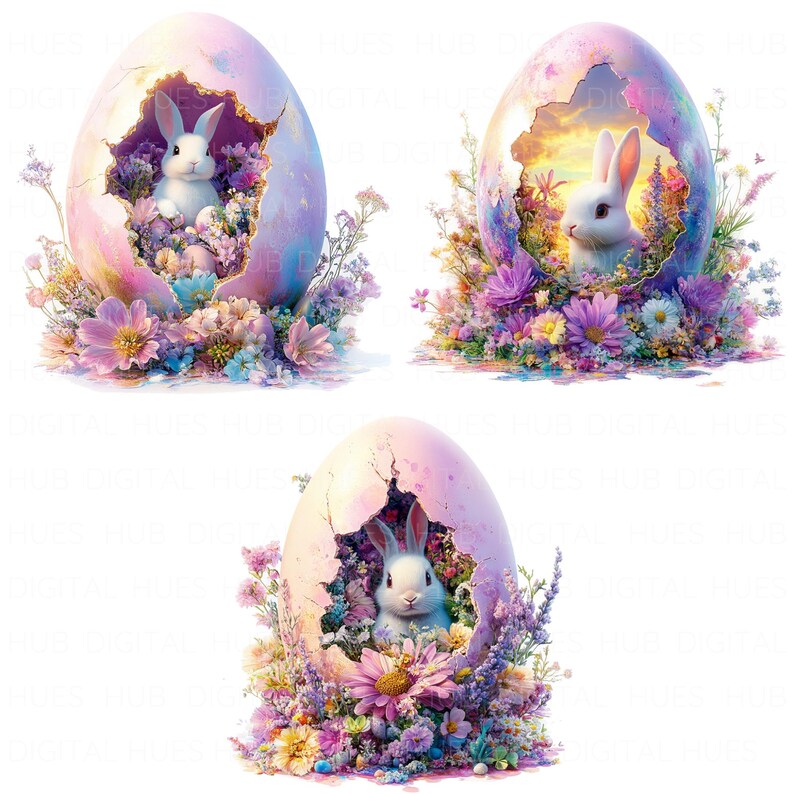 11 Easter Bunny in Easter Egg Clipart Watercolor Pastel Bunny Rabbit ...