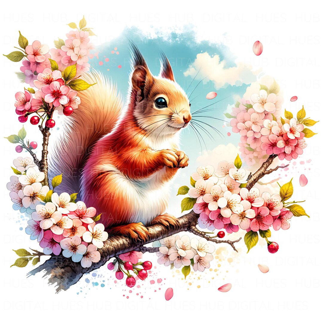 10 Floral Squirrel Clipart Watercolor Cute Nursery Squirrel Autumn ...