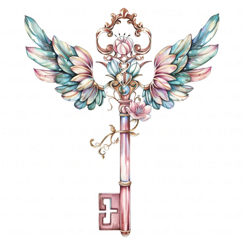 13 Floral Magic Key Clipart Watercolor Fairy Key Fantasy Clipart ...