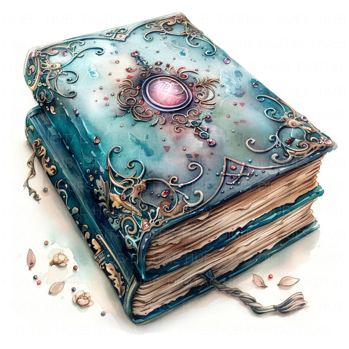 14 Green Magic Book Clipart Watercolor Old Book Pile Fantasy Clipart ...