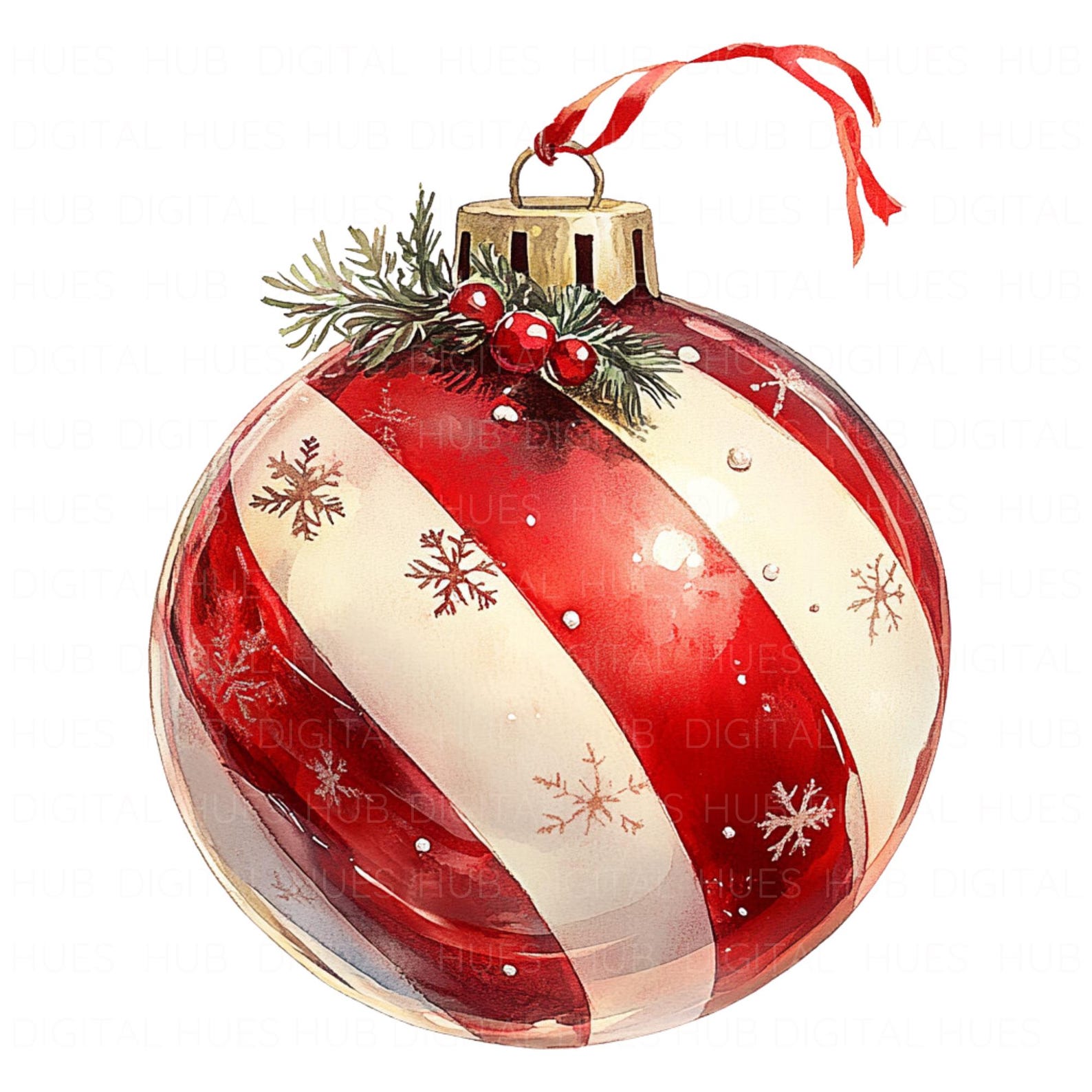 10 Red White Christmas Bauble Clipart Watercolor Festive Bauble ...