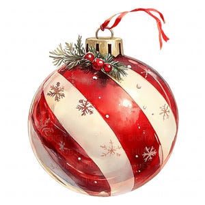 10 Red White Christmas Bauble Clipart Watercolor Festive Bauble ...
