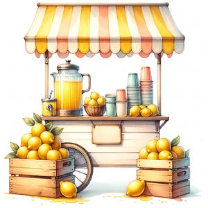12 Lemonade Stand Clipart Cute Vintage Lemonade Cart Pastel Floral ...