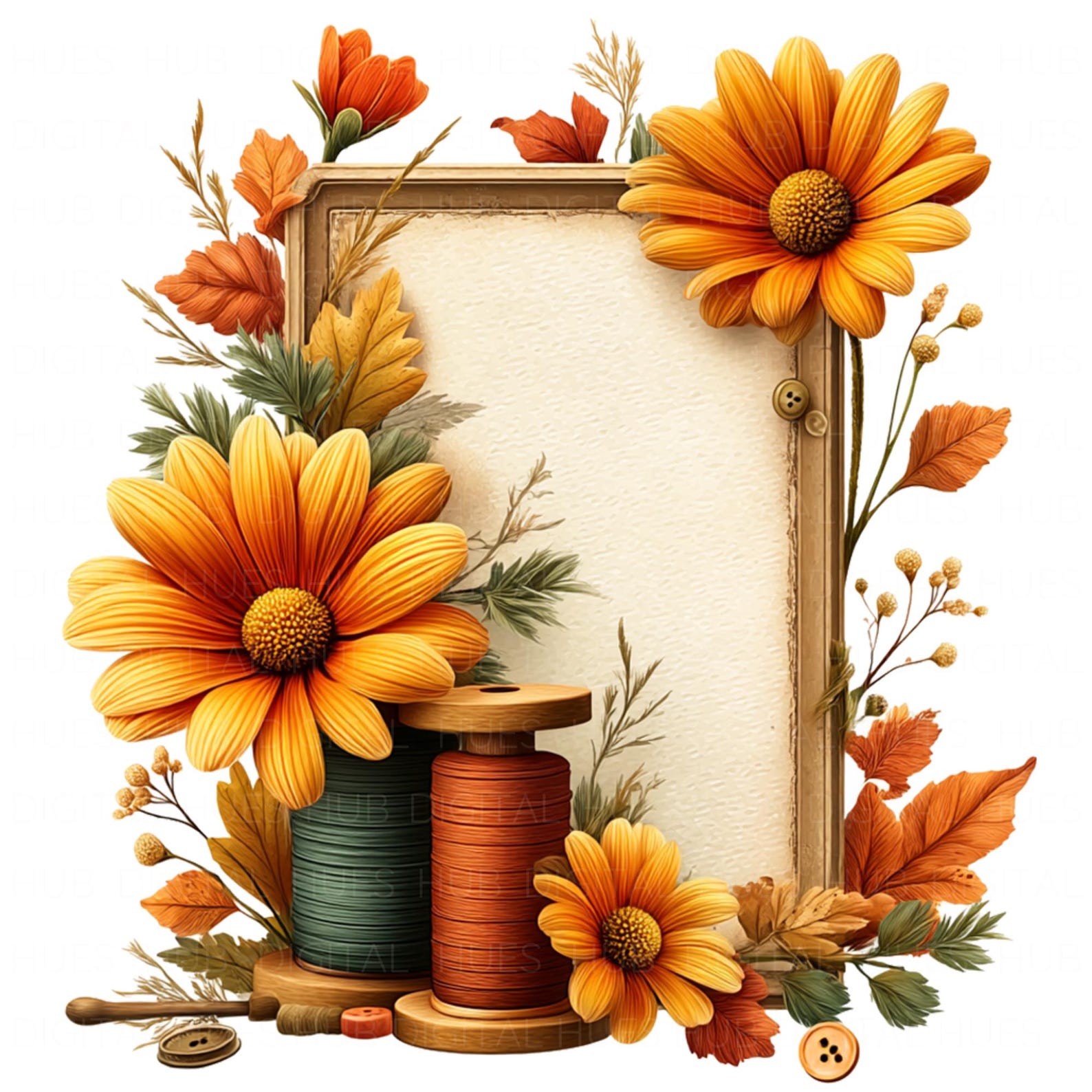 11 Floral Spool Frame Clipart Watercolor Vintage Spools of Thread ...